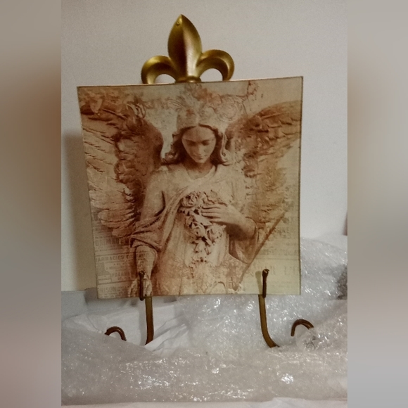 Creative Co-Op | Accents | New Angel Glass Plate 8 Square On Gold Fleur ...